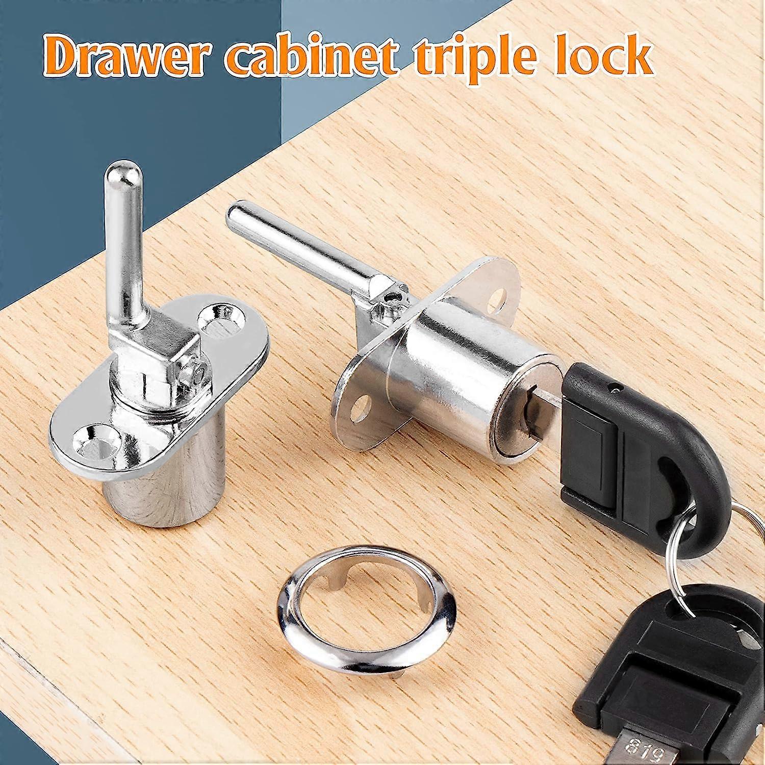 3Pcs Desk Drawer Lock, Zinc Alloy Cabinet Lock with Key for File Cabinets, Clothes Cabinets ...