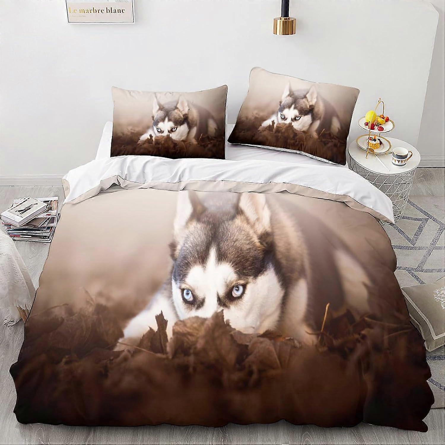 3pcs Husky Duvet Cover 3D Printed Pillowcase Bed Linen, Zipper Closure ...