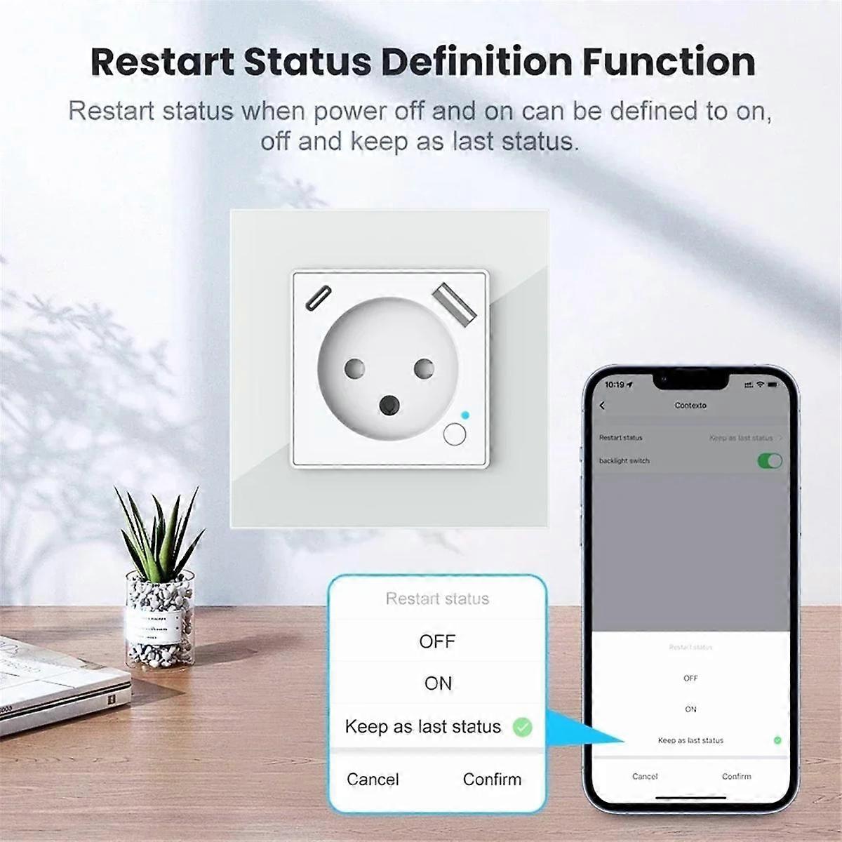 Wi-Fi Tuya Smart Israel Wall Socket Power Plug Outlet USB Type-C PD20W ...