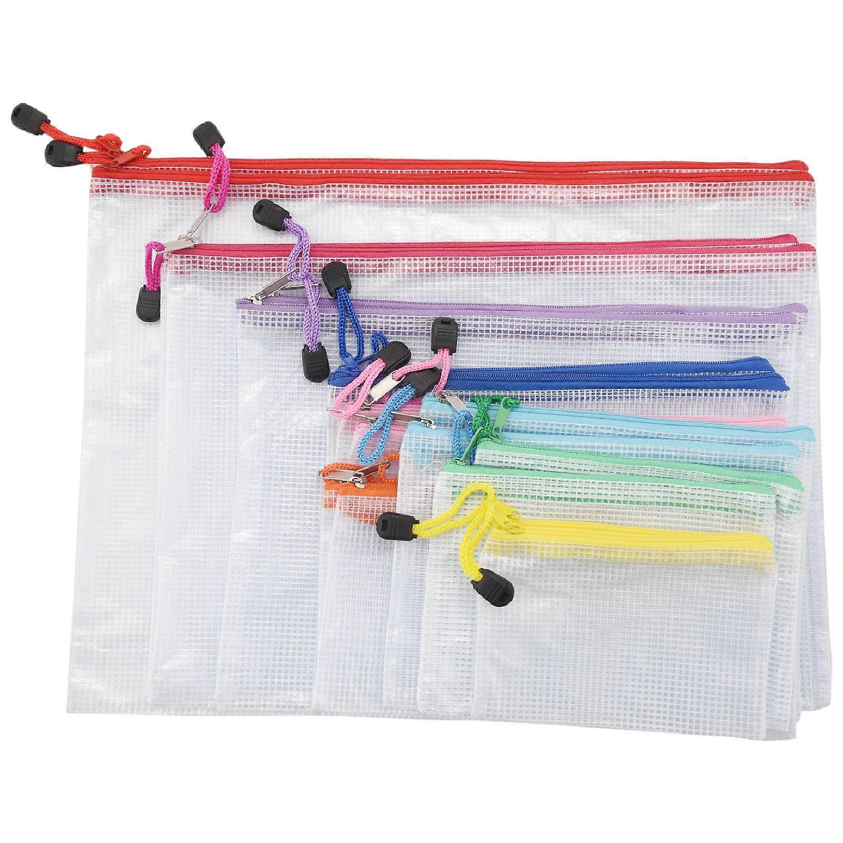 18 Pack 8 Sizes Zipper Mesh Pouch, Waterproof Zipper File Bags Document ...