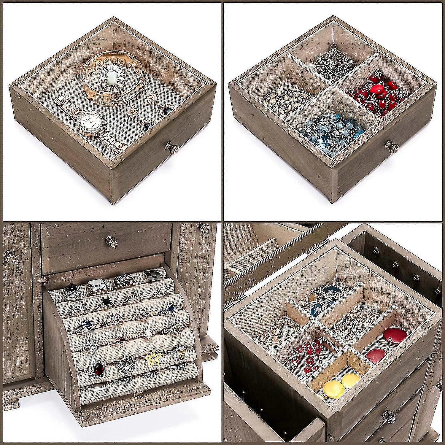 Jewellery Box For Women Girls, Rustic Wooden Large Jewelry Boxes ...