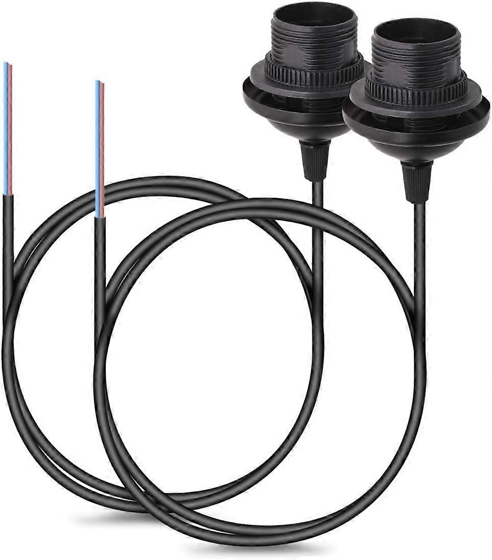 2x Black electrical cable for lamp - Cable with E27 socket and fixing ...