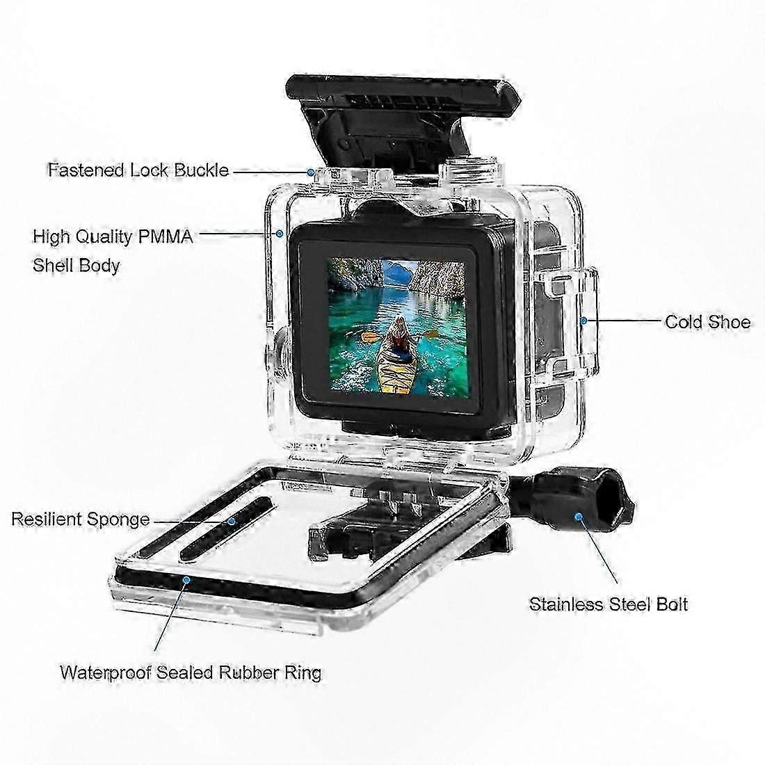 Clear 4K Action Camera Waterproof Case, Durable Dive Housing with Mount ...