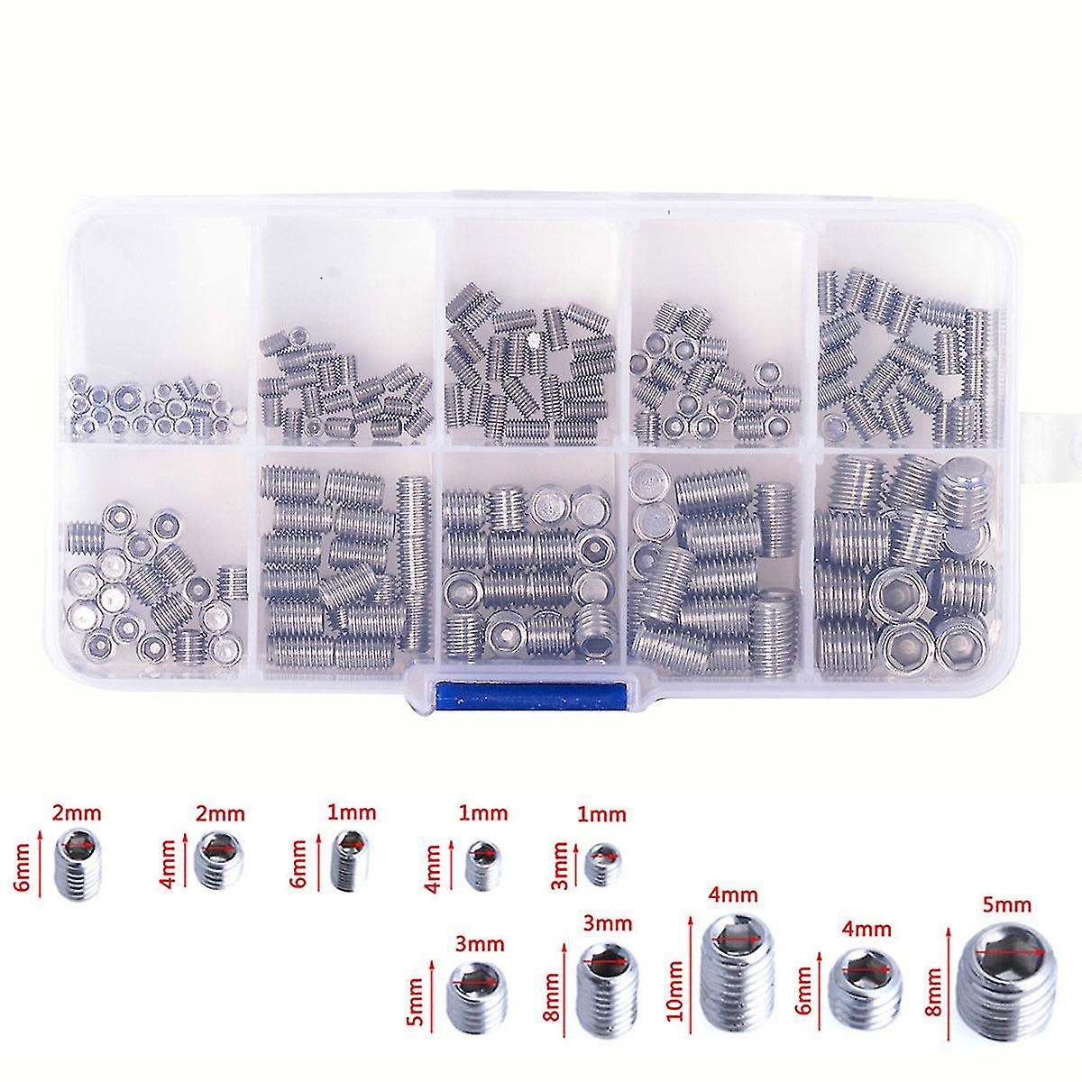 200pcs 304 Stainless Steel Grub Screws Hex Socket Screw Assortment Kit ...