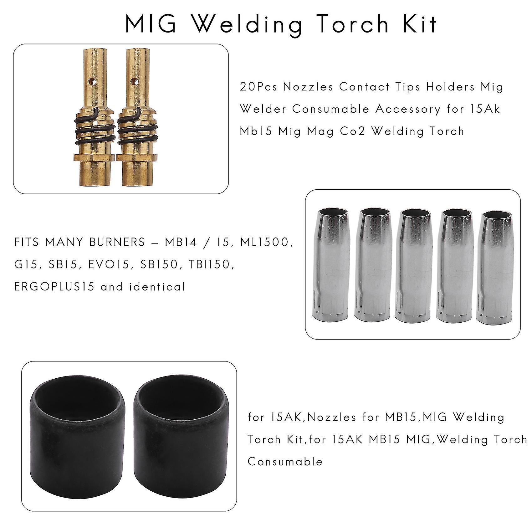 20pcs Nozzles Contact Tips Holders Mig Welder Consumable Accessory For 15ak Mb15 Mig Co2 Welding ...