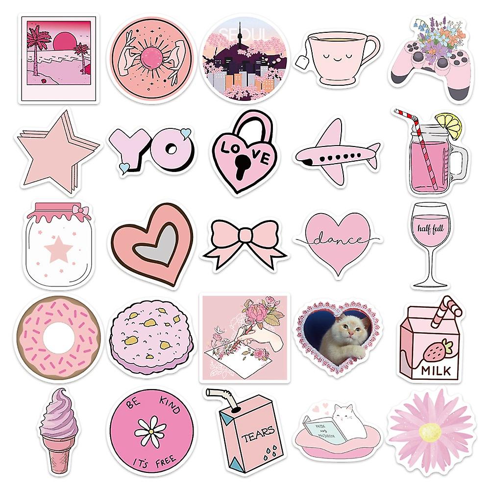 50-pack Preppy Stickers Pink Sticker Pack, Aesthetic Stickers Water ...