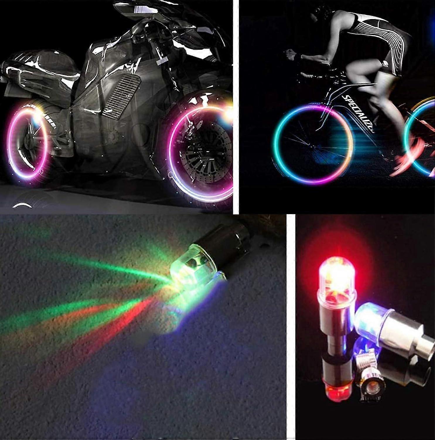 (colorful)set Of 4 Bike Motorcycle Wheel Lights Valve Dust Caps Car Led ...