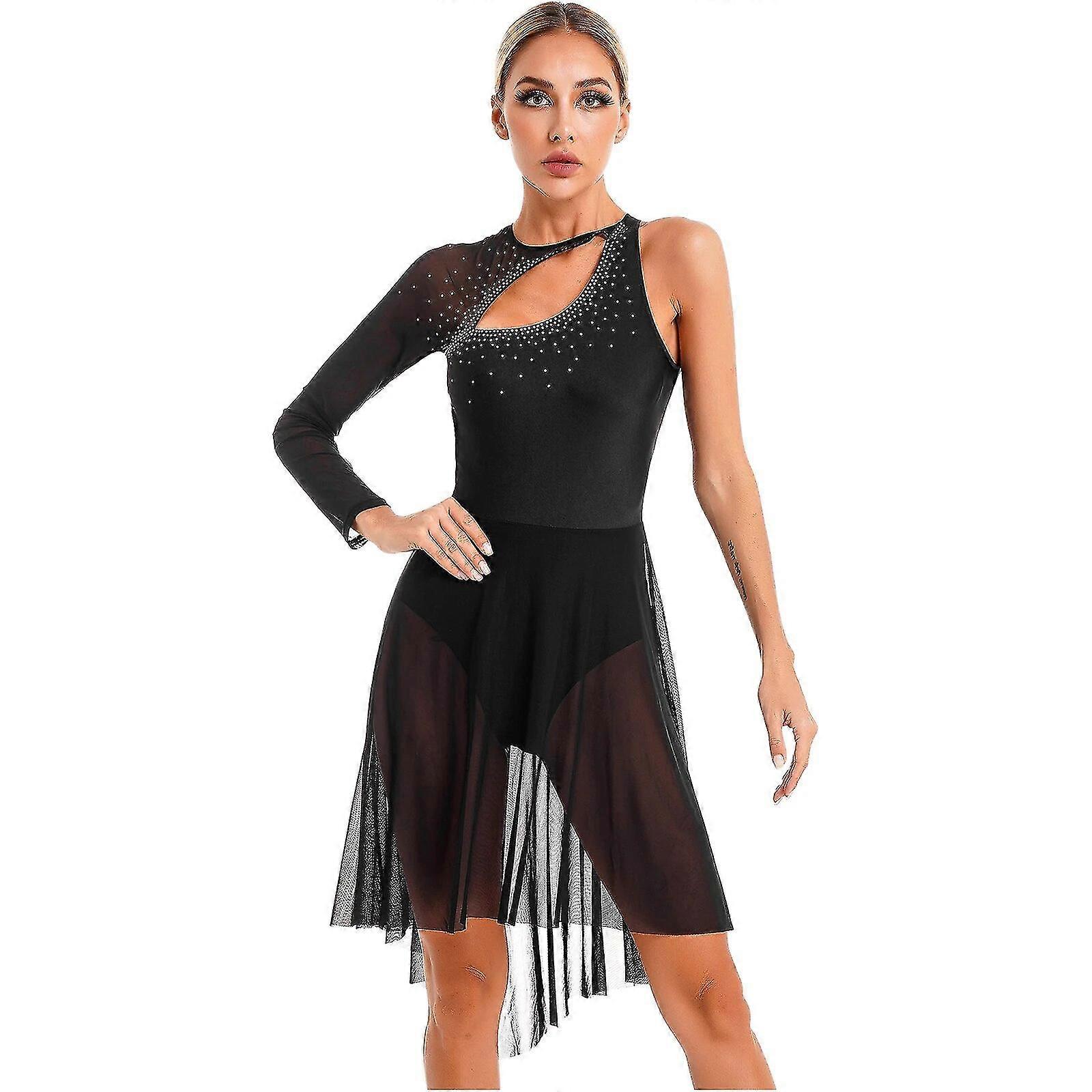 Figure Skating Dress Womens Long Sleeve Lyrical Dance Dress Stage ...