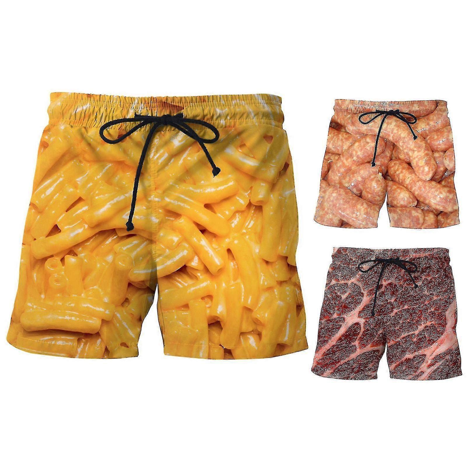 Food Shorts - Sausage Print Men's Wide Leg Elastic Waist Drawstring ...