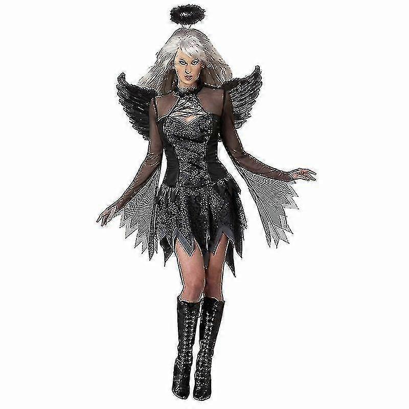 Ladies Adult Dark Fallen Angel Fancy Dress Costume Halloween Black ...