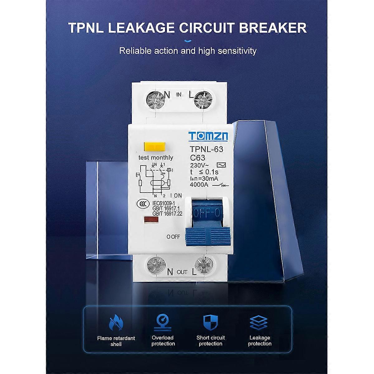 TPNL DPNL 230V 1P+N Residual Current Circuit Breaker with over and ...