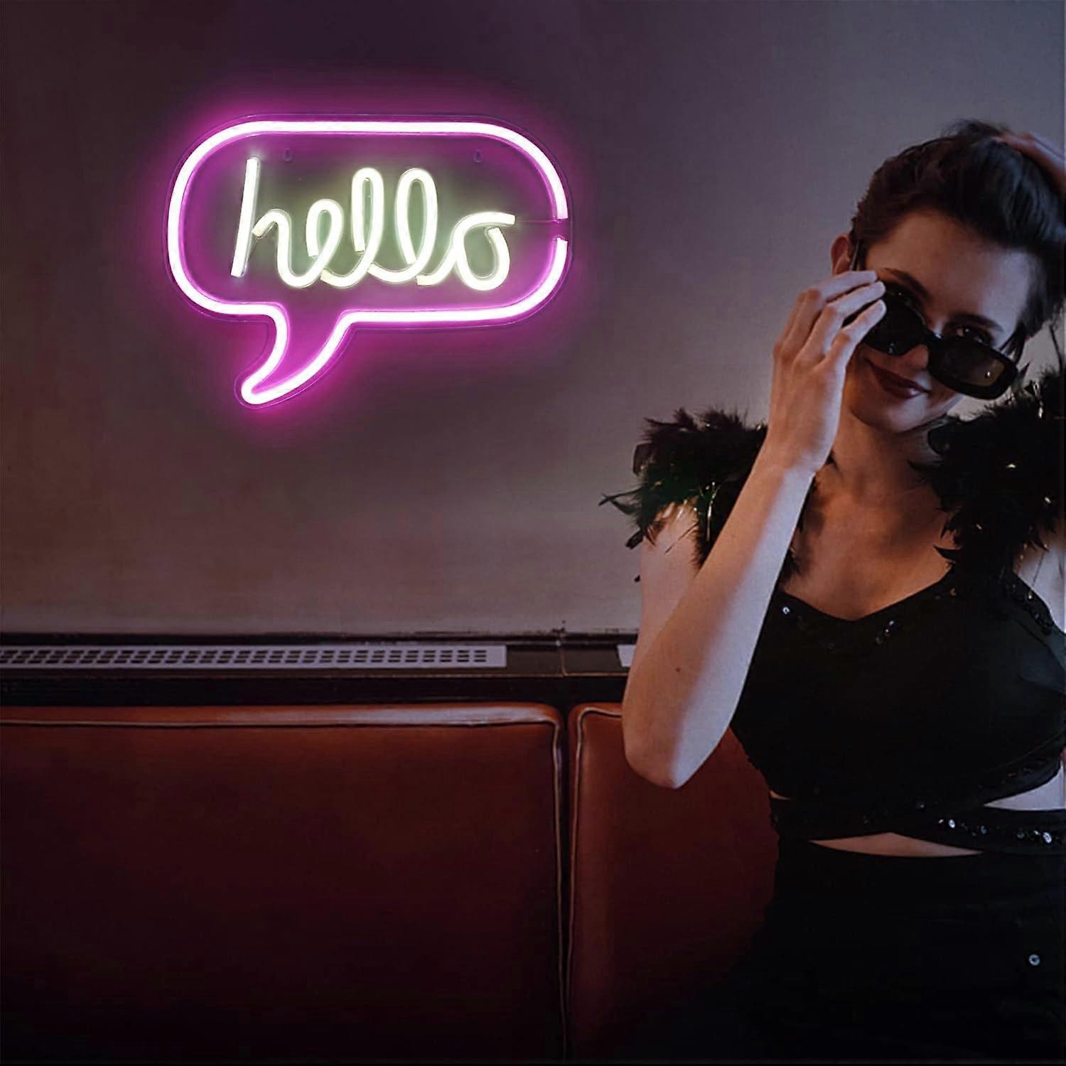 Hello Neon Sign, White & Pink hello Light Up Sign, USB LED Neon Sign as ...