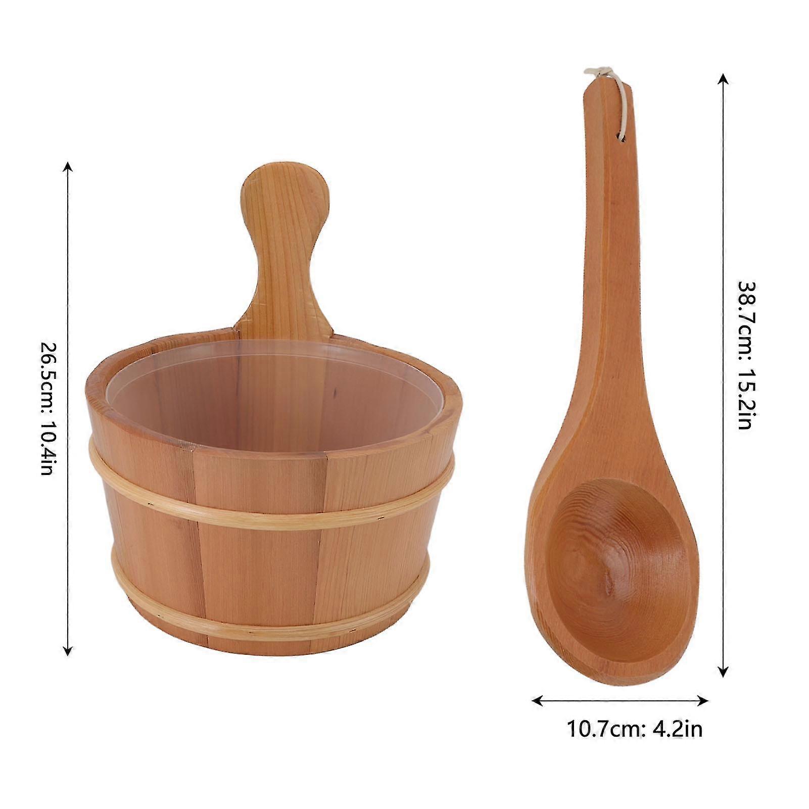 Sauna Bucket Ladle Set Leakage Proof Steam Room Wooden Barrel with ...