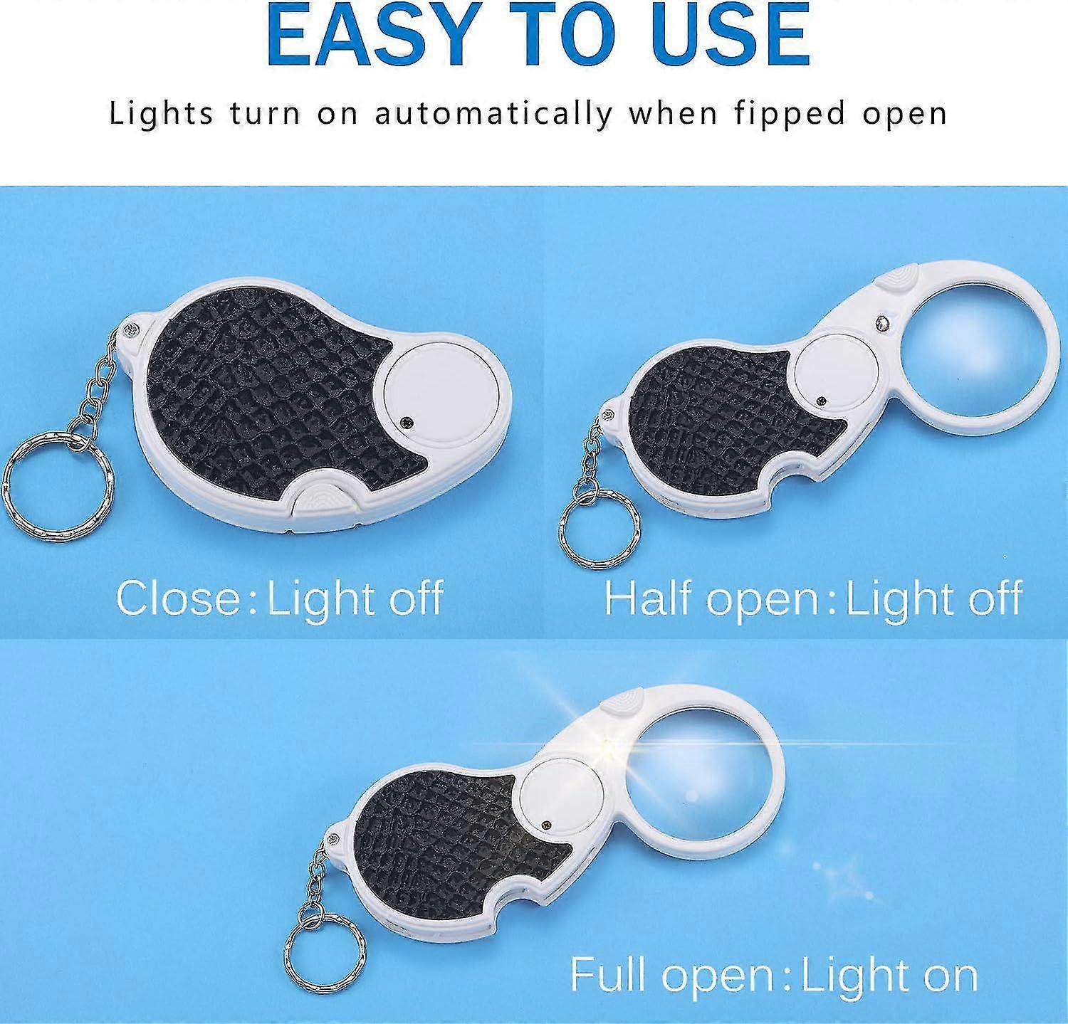 2pcs 5X pocket magnifying glass with light, mini illuminated folding ...