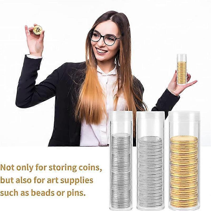 35 Pieces Coin Tubes Assorted Sizes Coin Storage Tubes Clear Plastic ...