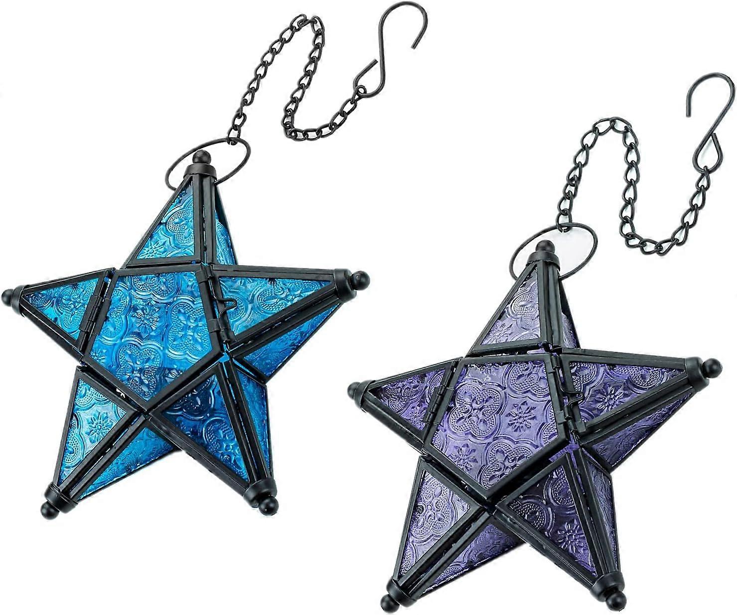 Glass Star Lantern Hanging Ornaments - Tea Light Lantern Window ...