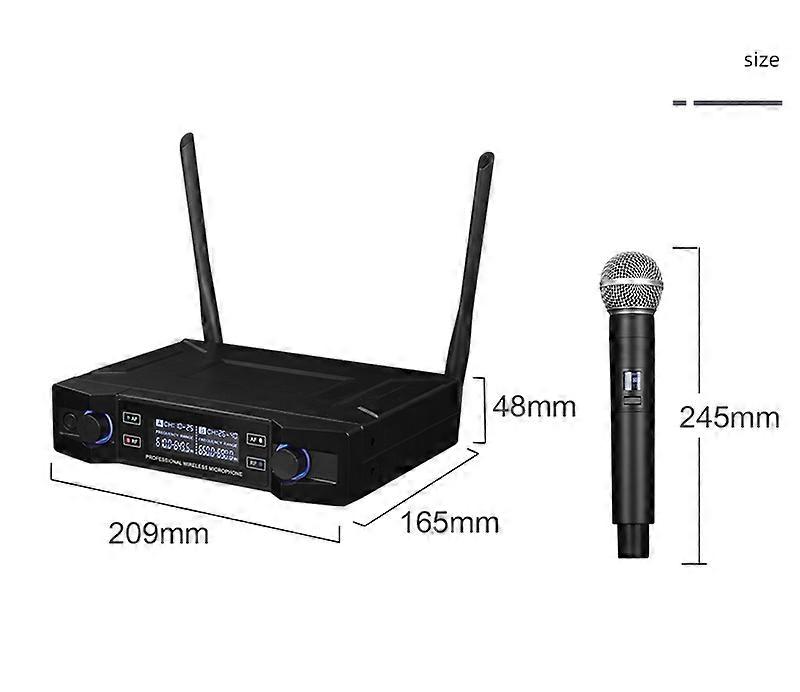 Wireless Microphone Handheld Dual Channels UHF Fixed Frequency Dynamic ...