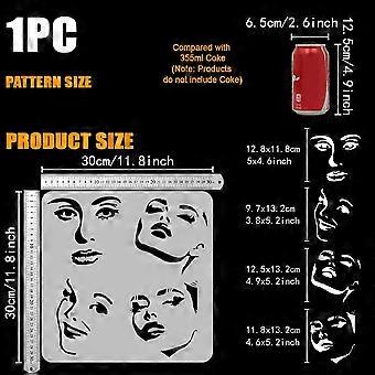 Female Expression Stencil 11.8x11.8" Girl Facial Profile Painting ...