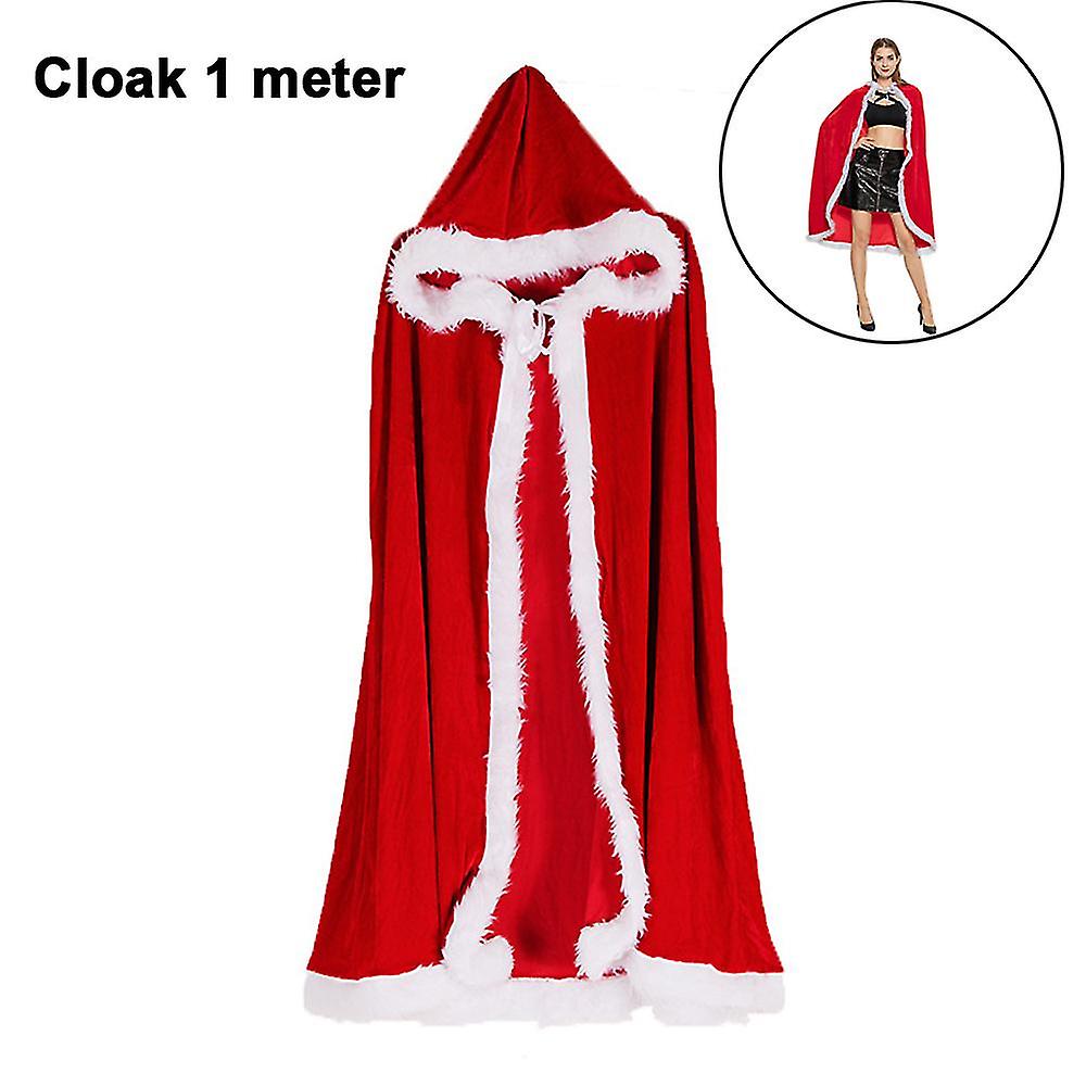 Christmas Halloween Costumes Cloak Mrs. Claus Santa Xmas Velvet Hooded ...