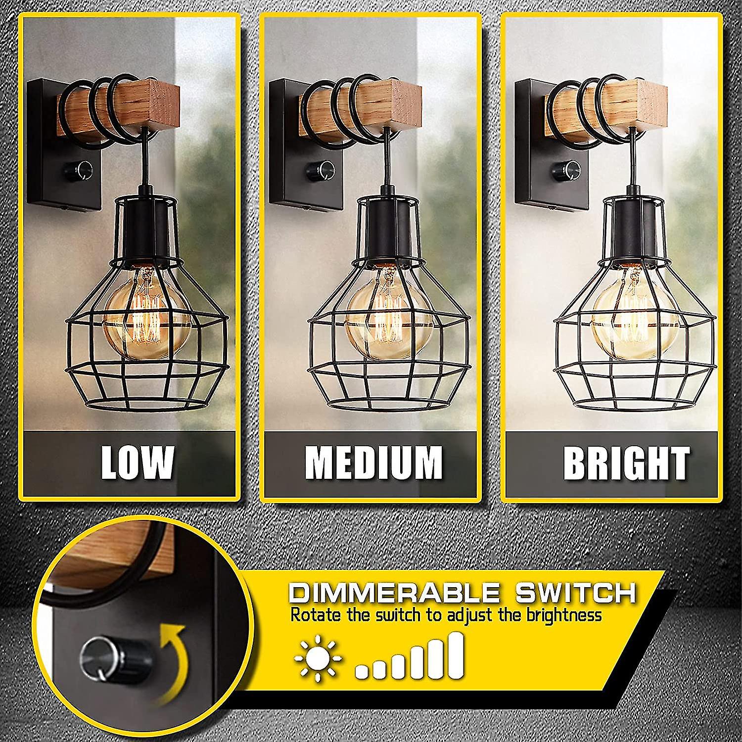 Industrial Indoor Wall Light, Vintage Dimmable Cage Shade With Switch ...