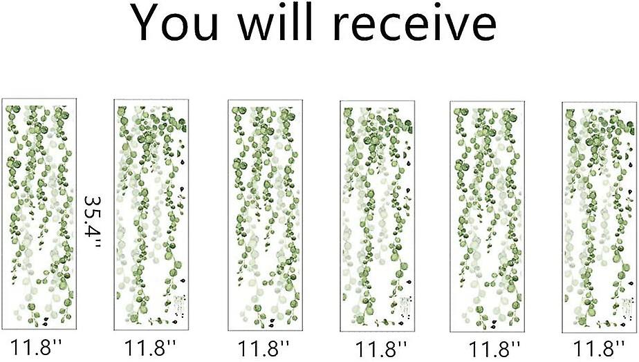 6 Sheets Hanging String Of Pearls Vine Wall Stickers Leaves Green ...