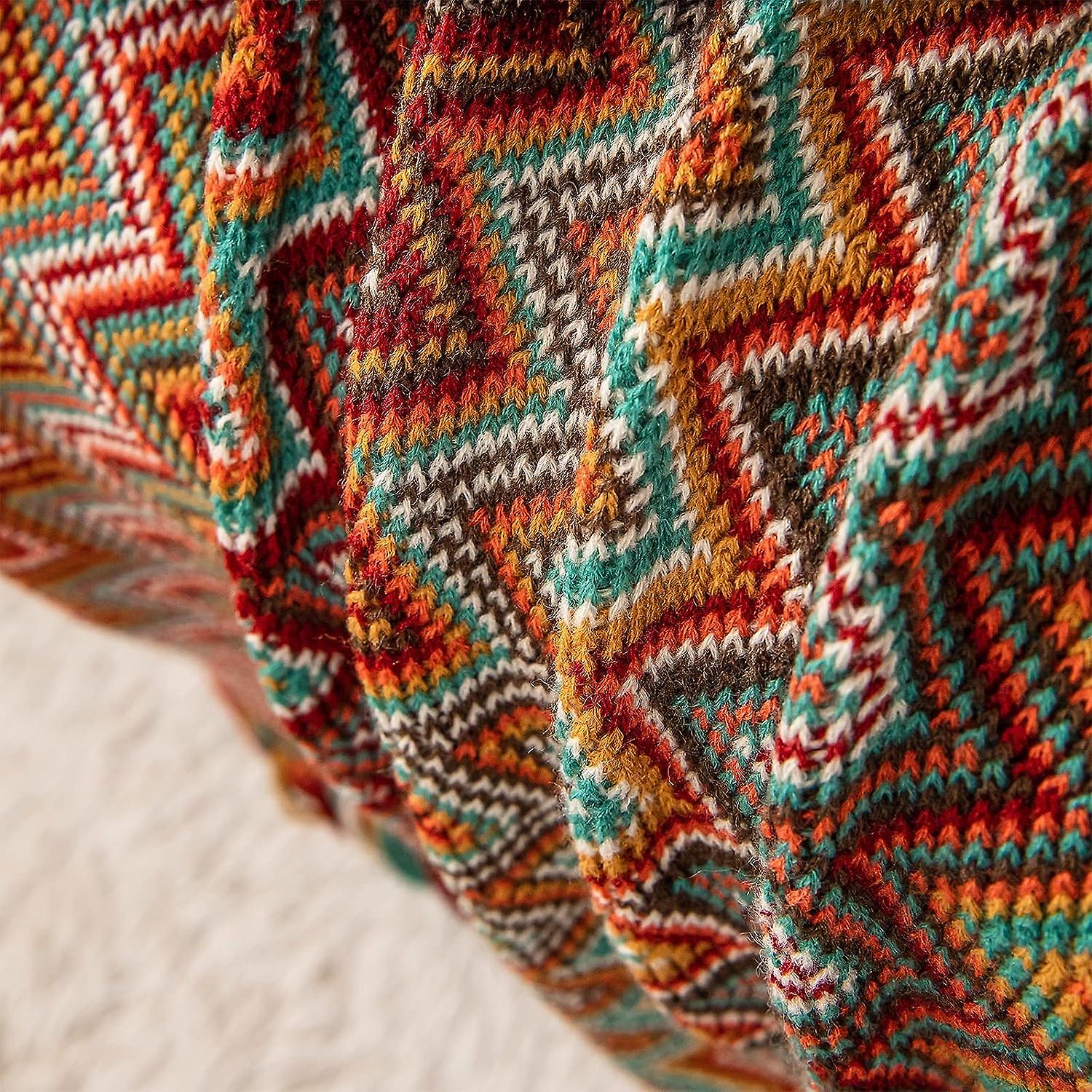 Fall Boho Throw Blanket For Couch - Soft Knit Farmhouse Boho Throw ...