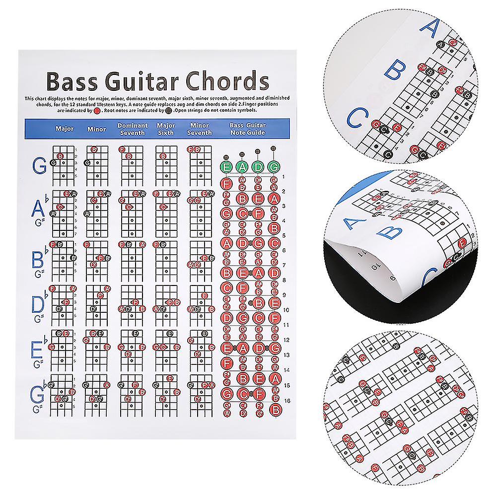 Bass Guitar Chords Chart 4-String Beginner Finger Practice Musical ...