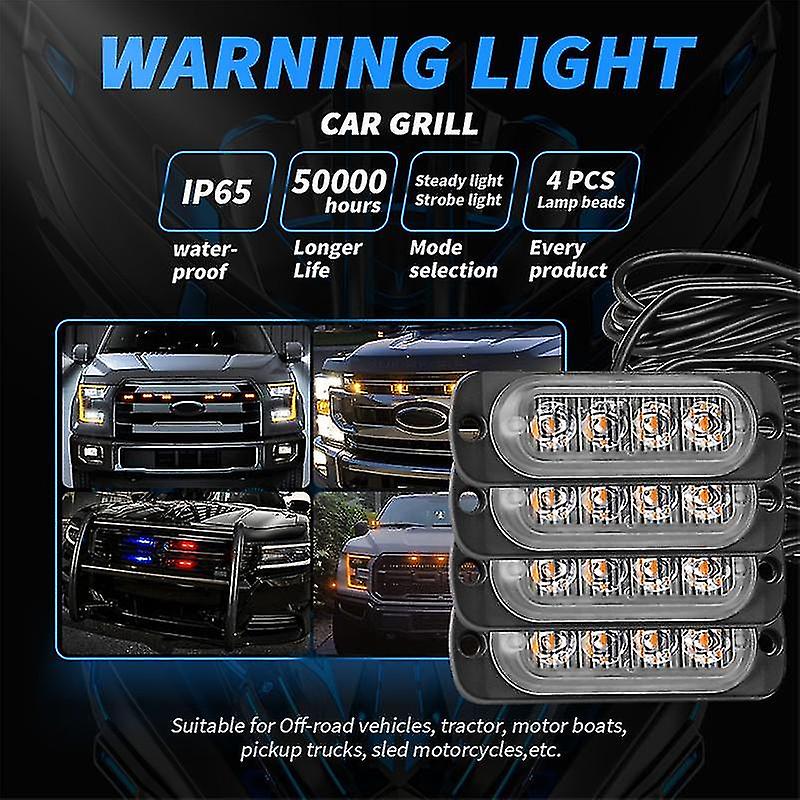 4 In 1 Car Led Flashing Light 16w 18 Mode Truck Side Warning Light Led ...