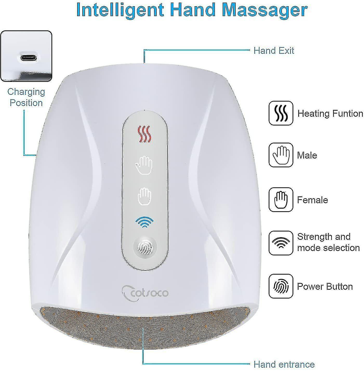 Electric Hand Massager For Palm Massage Cordless Heat Accupressure ...