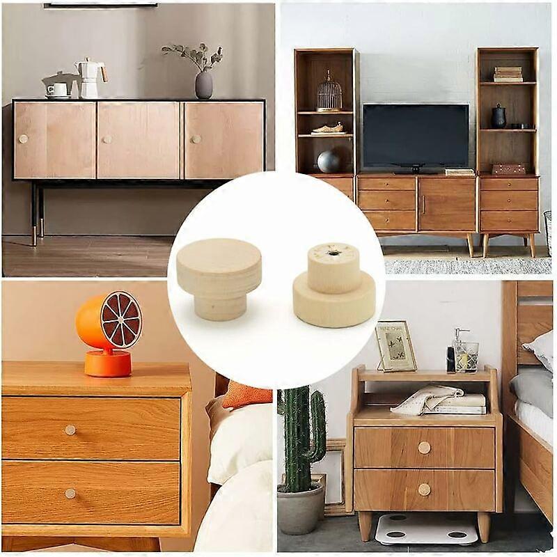 12 Pieces Natural Wood Furniture Knob, Wooden Drawer Knobs, Wooden Furniture Handle, Round ...