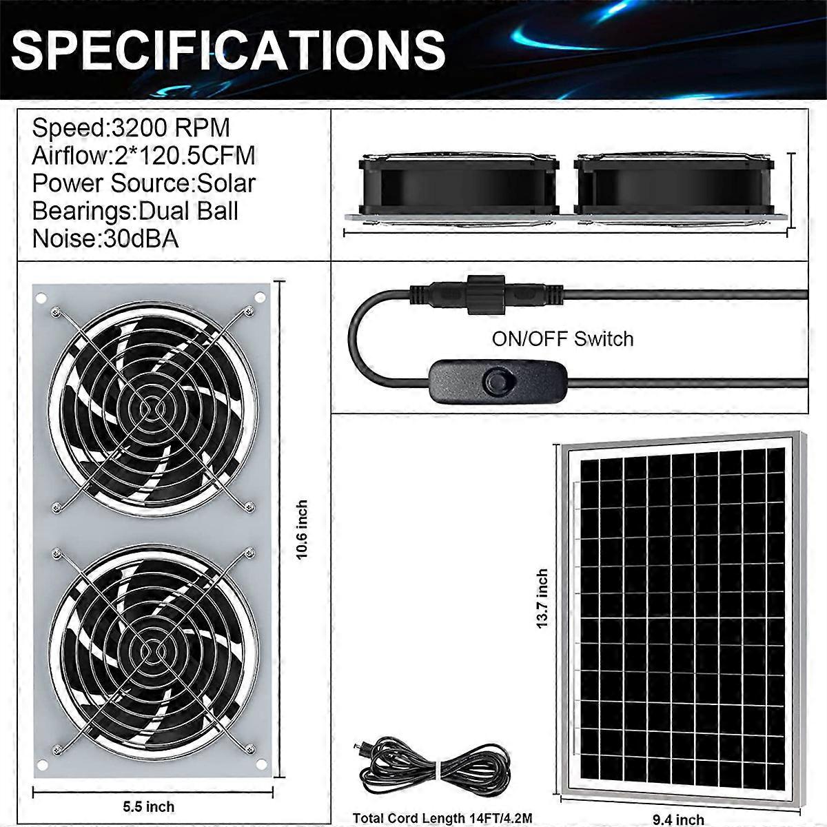 LBQ 600W Solar Panel Fan Kit Portable Exhaust Fan Ventilation ...