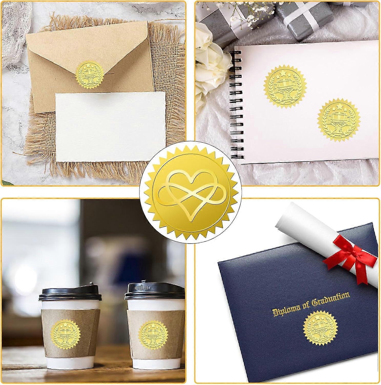 408pcs 2 Inch Heart Gold Embossed Envelope Seals Stickers Everlasting ...