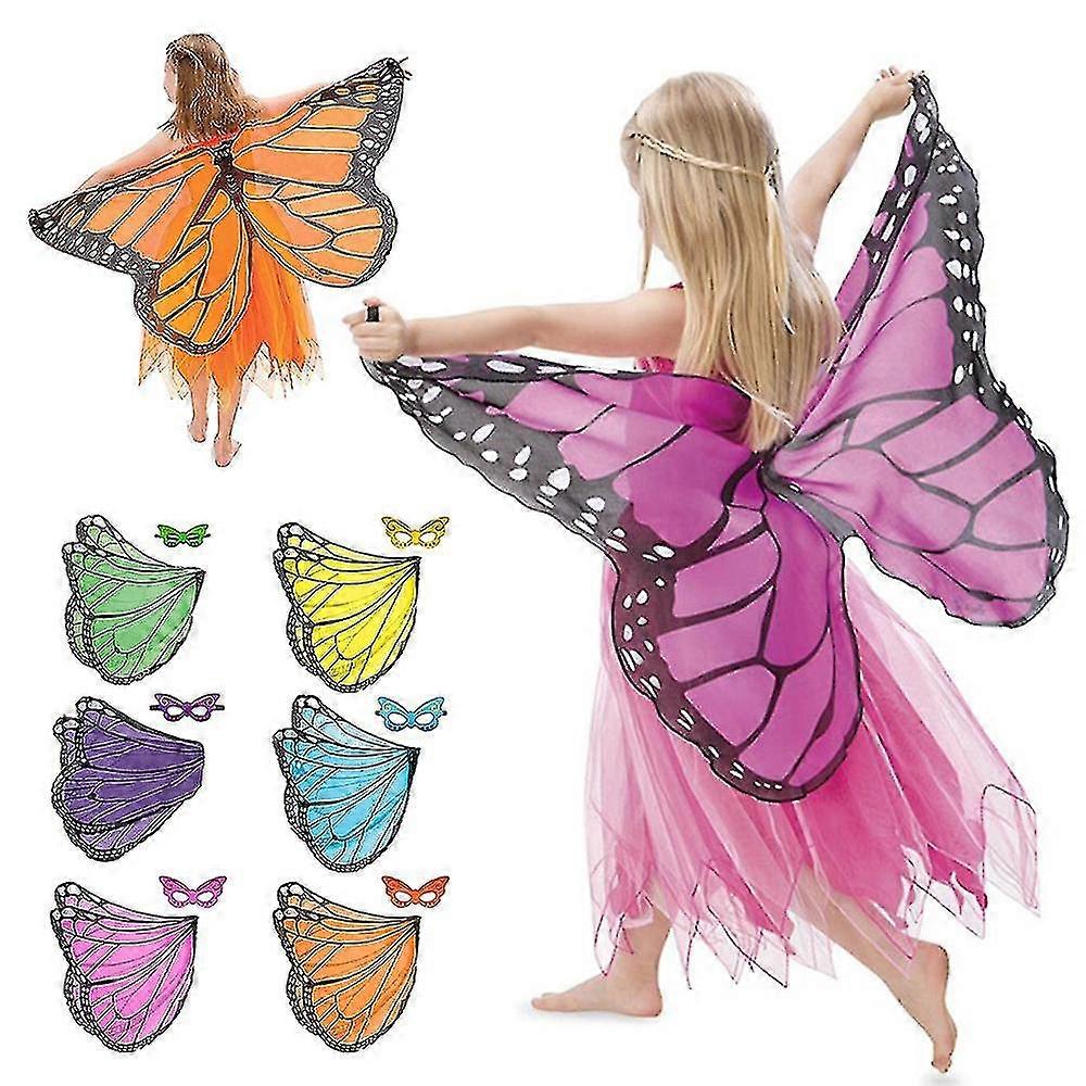 Kids Girl Butterfly Wings Cape With Mask Fairy Pixie Cosplay Costume_ha ...