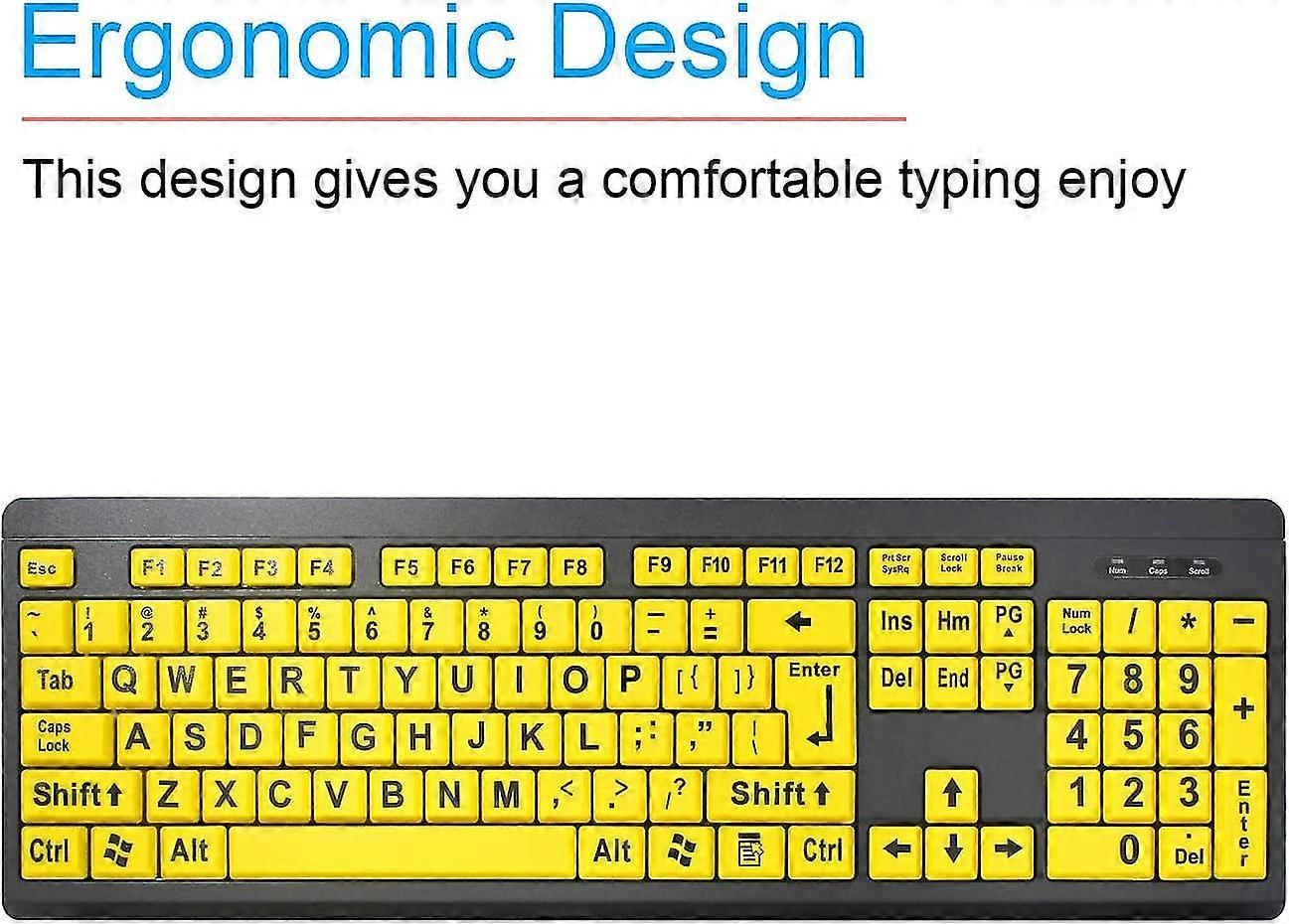 Large Print Computer Keyboard, Wired Usb High Contrast Keyboard With ...