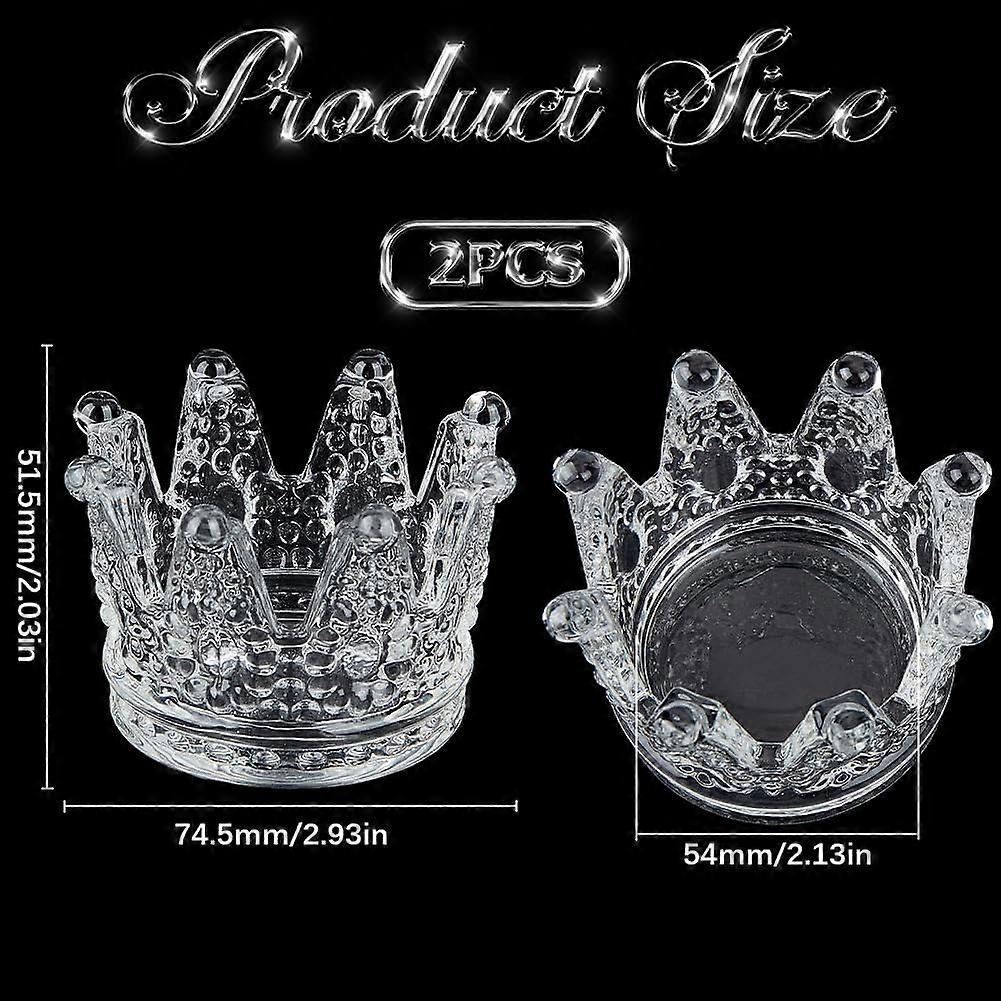 2Pcs Glass Trinket Dish Clear Crystal Jewelry Tray Crown Shape Jewelry ...