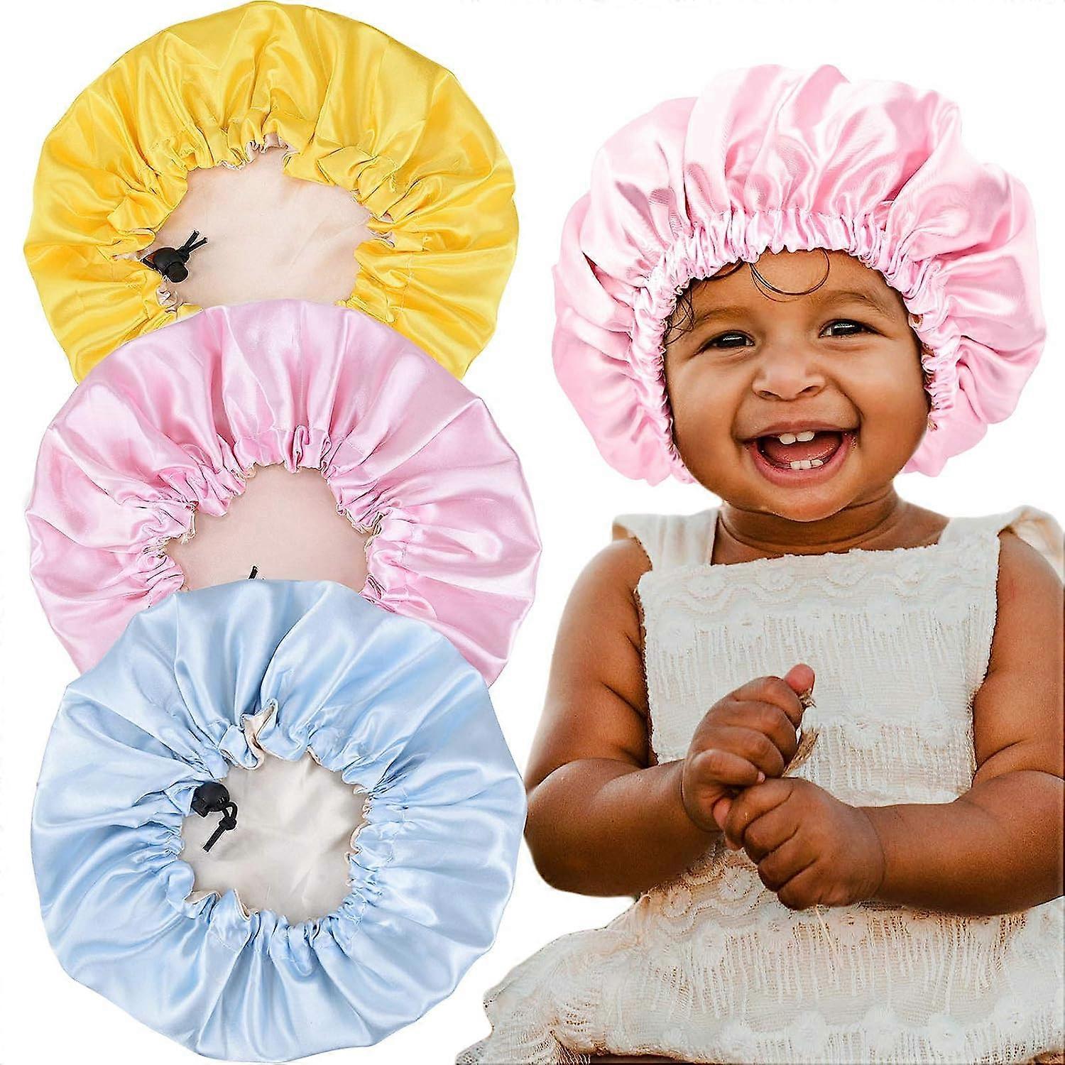3 Pieces Kids Satin Bonnet Adjustable Sleep Caps Soft Silk Night ...