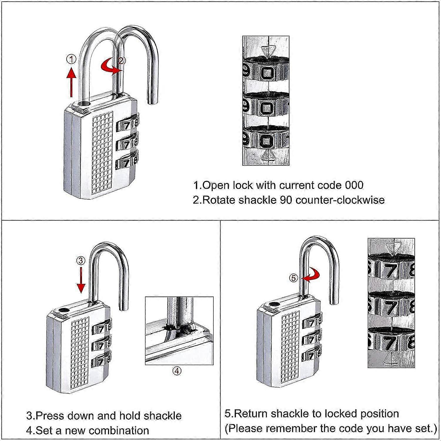 Keyless 3-digit combination padlock easy to set up your own combination ...