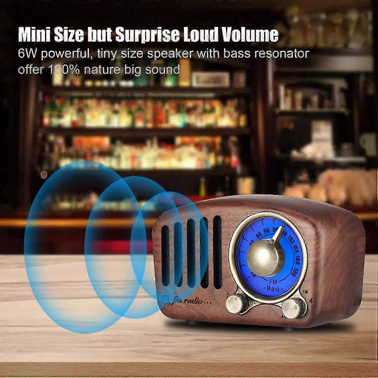 Vintage Portable Radio, Retro Bluetooth FM Radio Speaker, Walnut Wood ...