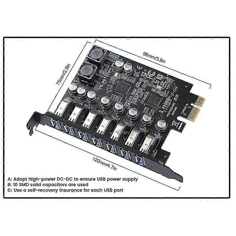USB 3.2 Pci Express Adapter Pci E to 7 Ports USB3 Gen1 Expansion ...