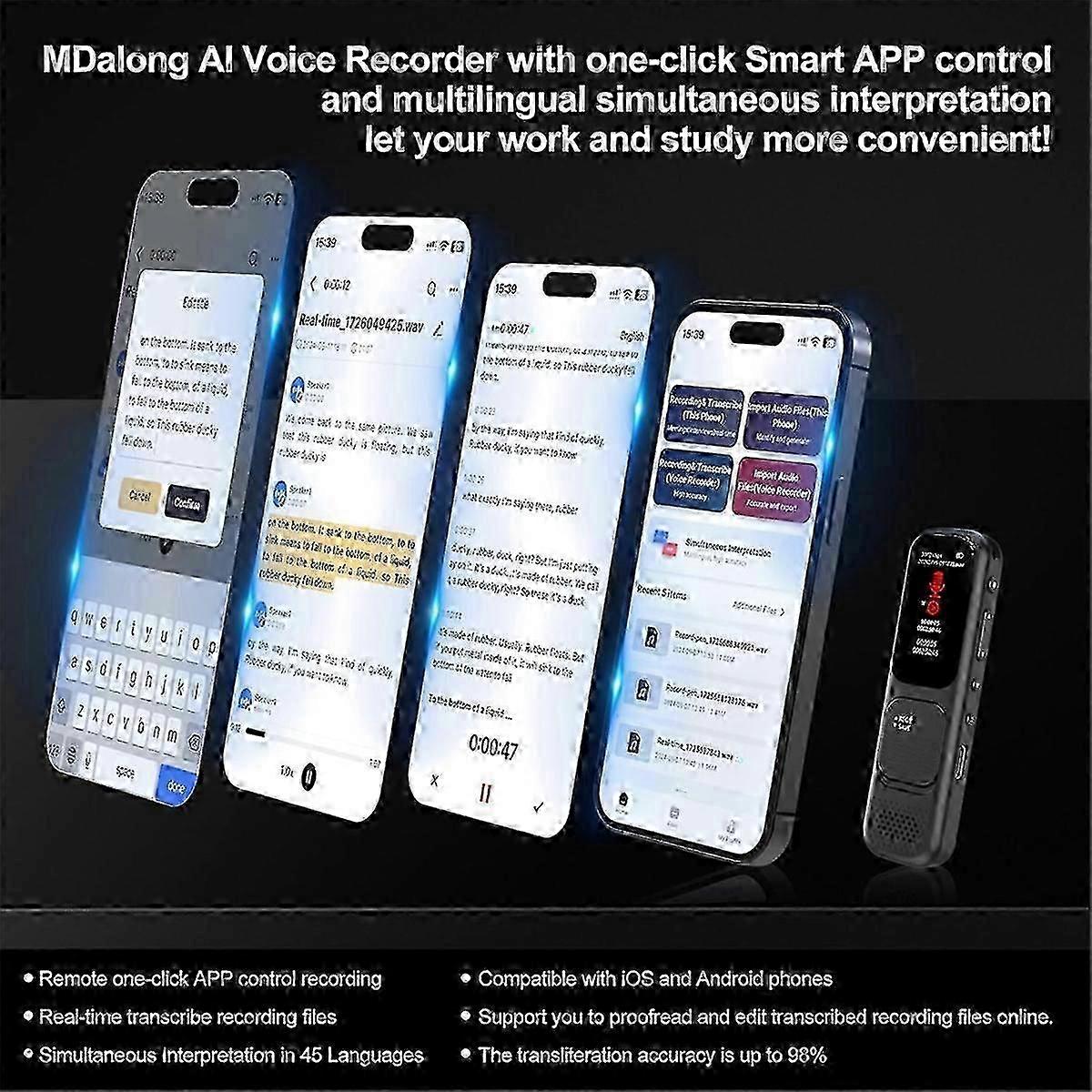 128GB Digital Voice Recorder with APP,Portable Recorder with ...