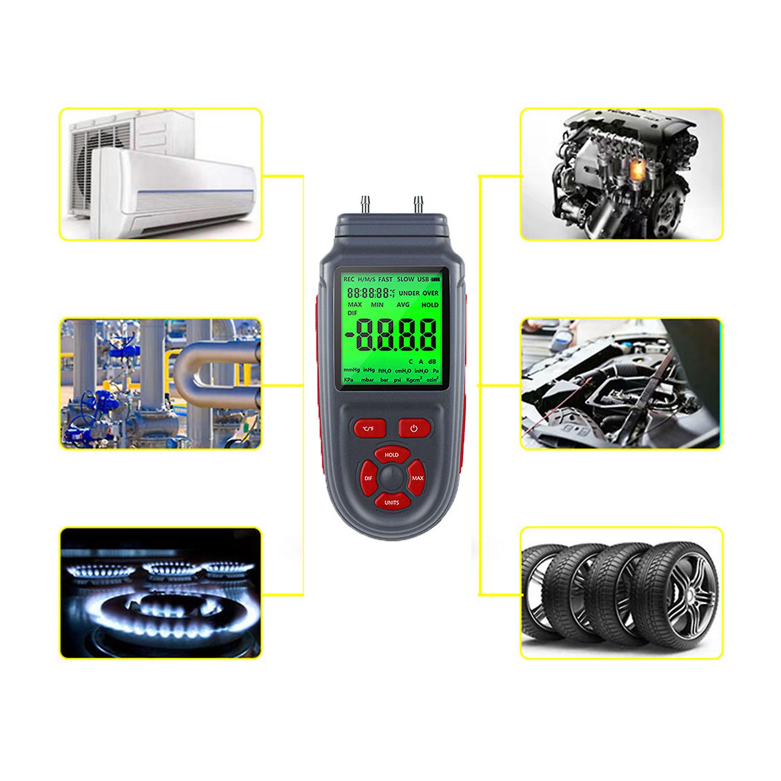 Digital Manometer Air Pressure Meter Gas Gauge Ventilation Ducts Hvac ...