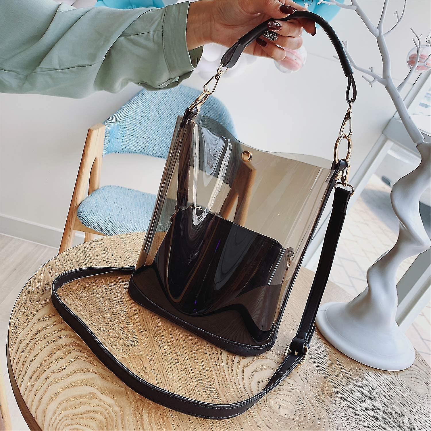 Semi-clear Pvc Handbags, Jelly Transparent Clear Beach Shoulder Bag, 2 ...