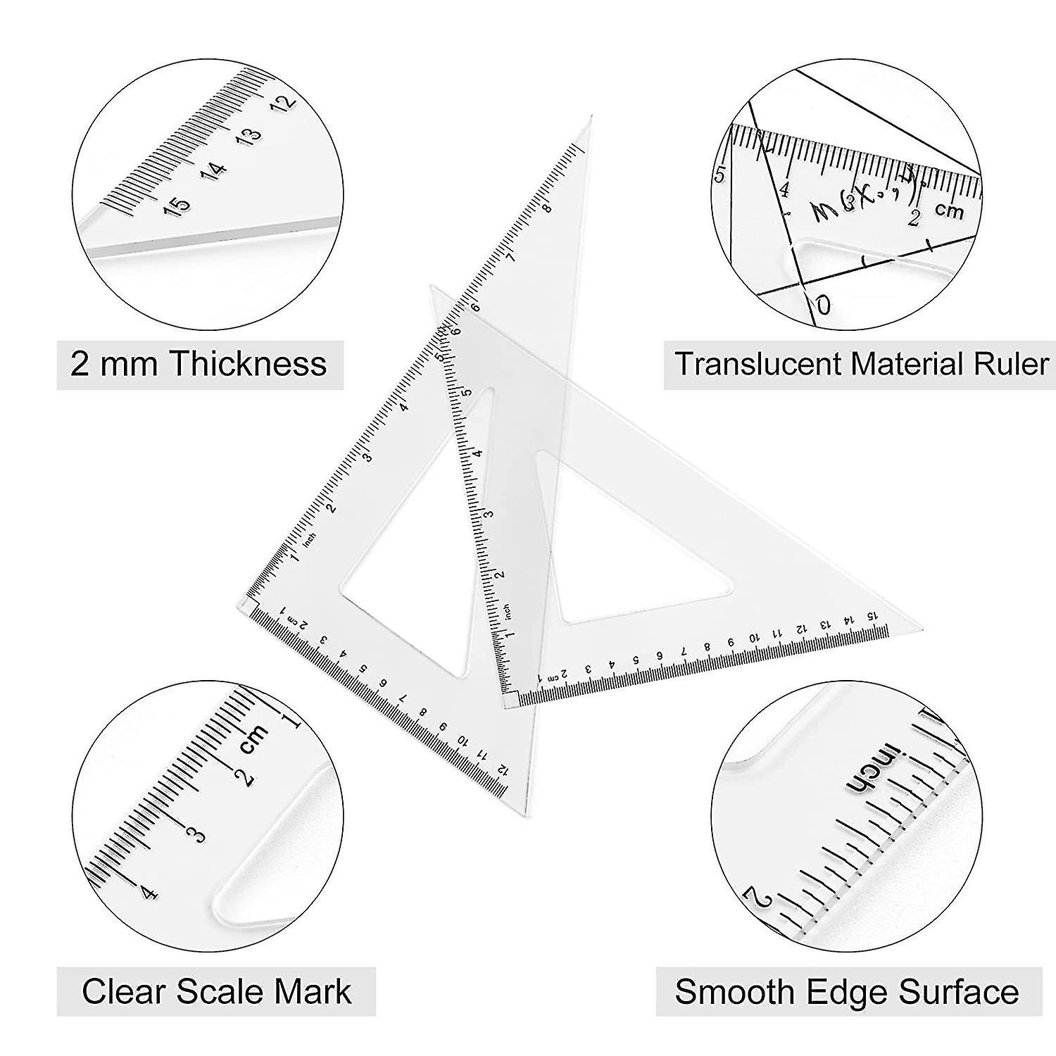 12 Inch Math Geometry Tool Plastic Ruler Set Includes Straight Ruler ...