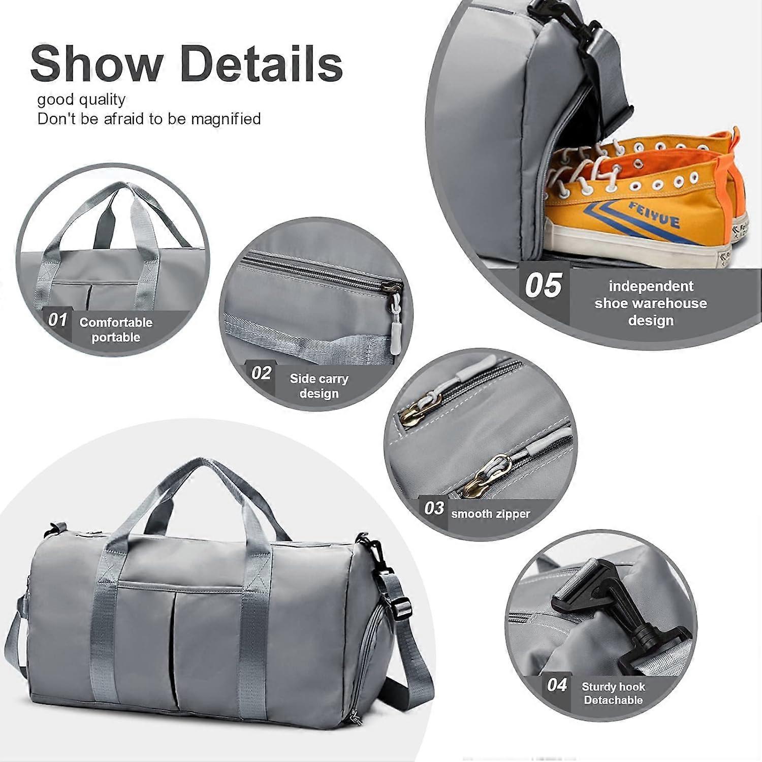 Sports gym bag with wet pocket and shoe compartment, waterproof shoulder weekend bag, light and ...