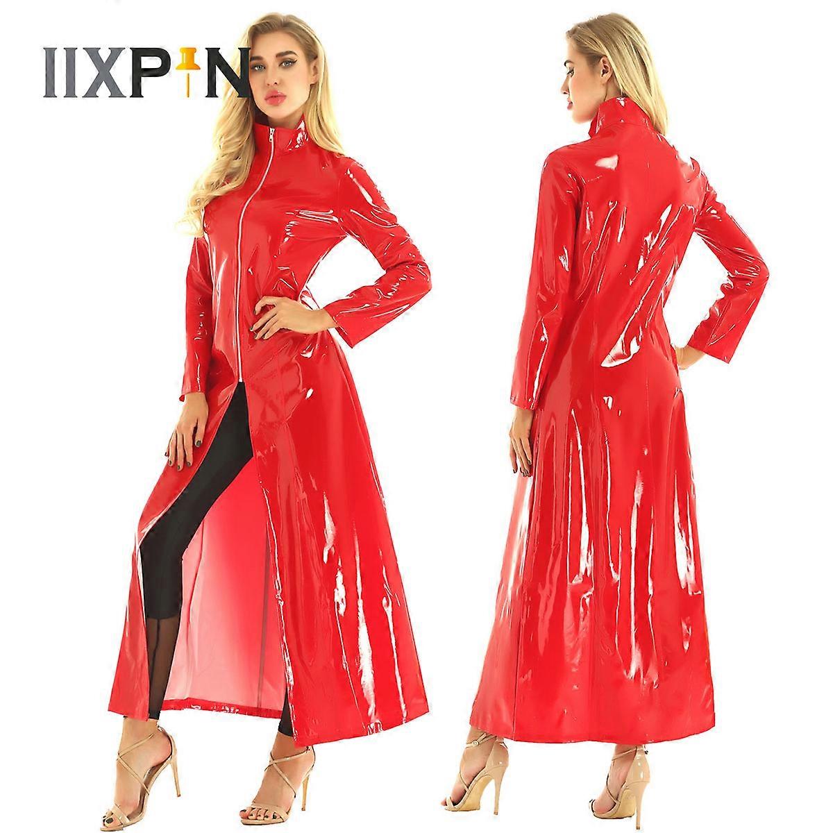 Adult PVC Leather Turtleneck Long Trench Women Wetlook Coat Jacket Sexy ...