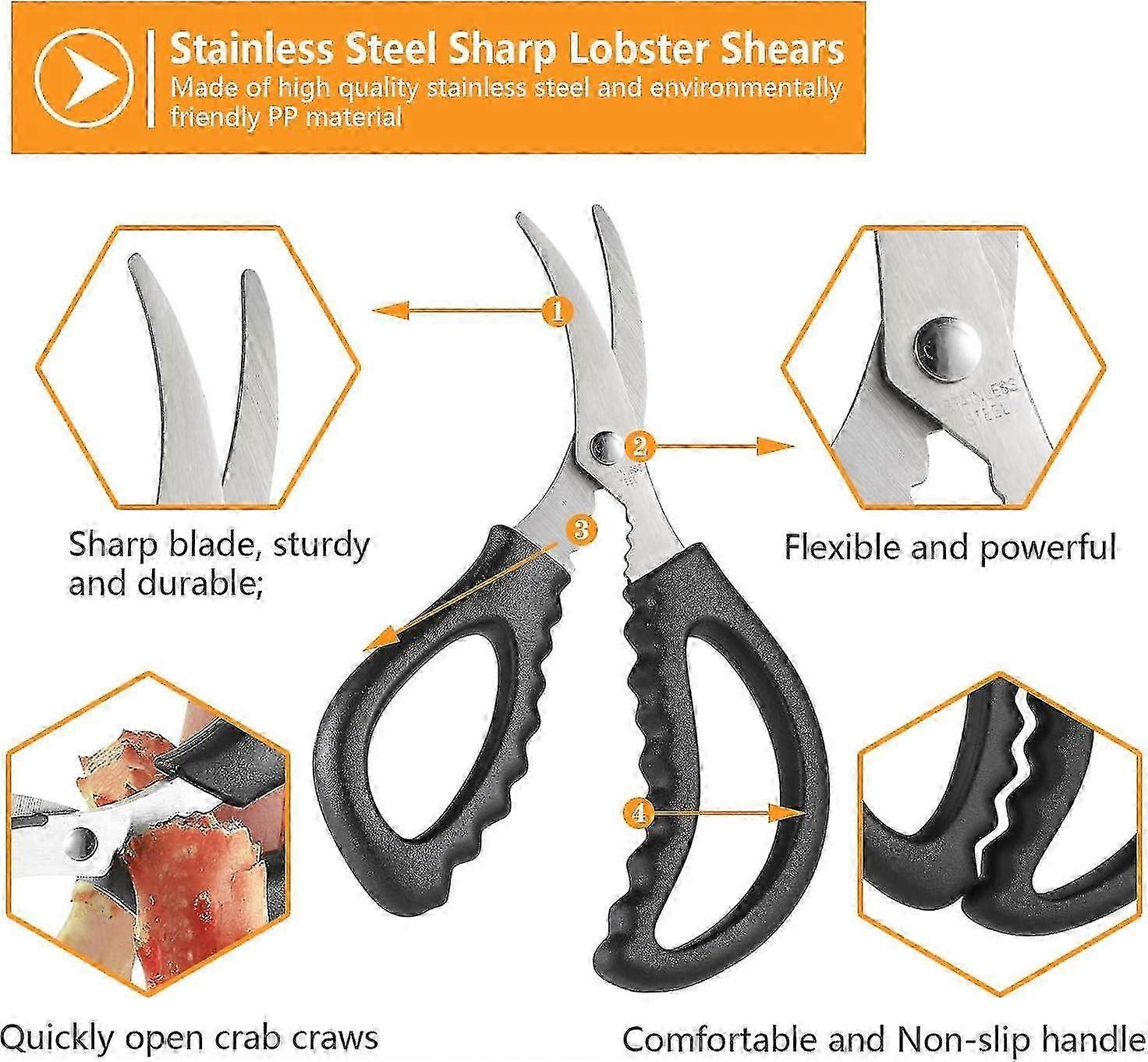 4pcs Seafood Scissors Crab Scissors Stainless Steel Seafood Fish Crab ...