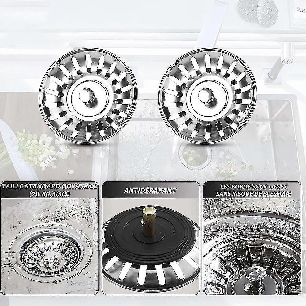 Lot Of 2 Kitchen Sink Strainer|79 Mm|Universal Stainless Steel Sink ...