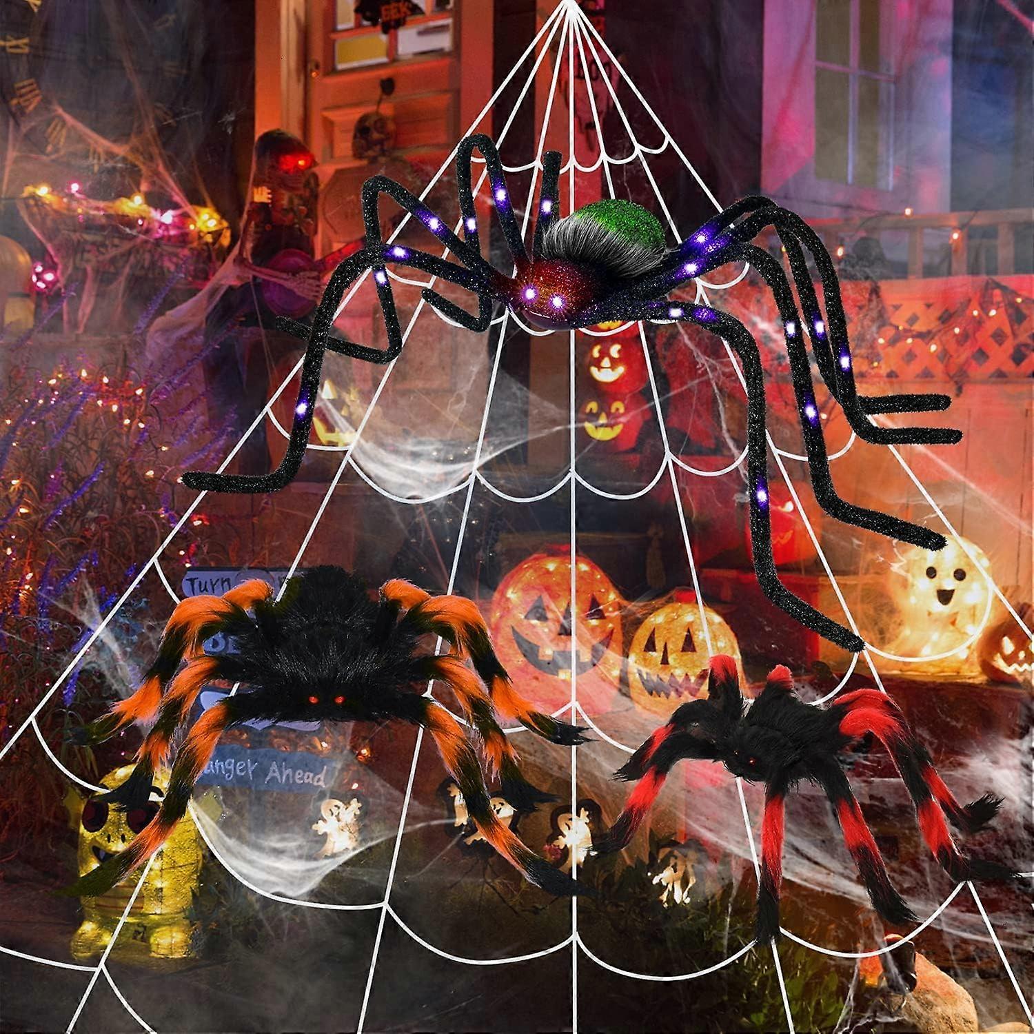 4 Pack Halloween Spider, 4Ft Giant Spider and Colorful Hairy Spider ...