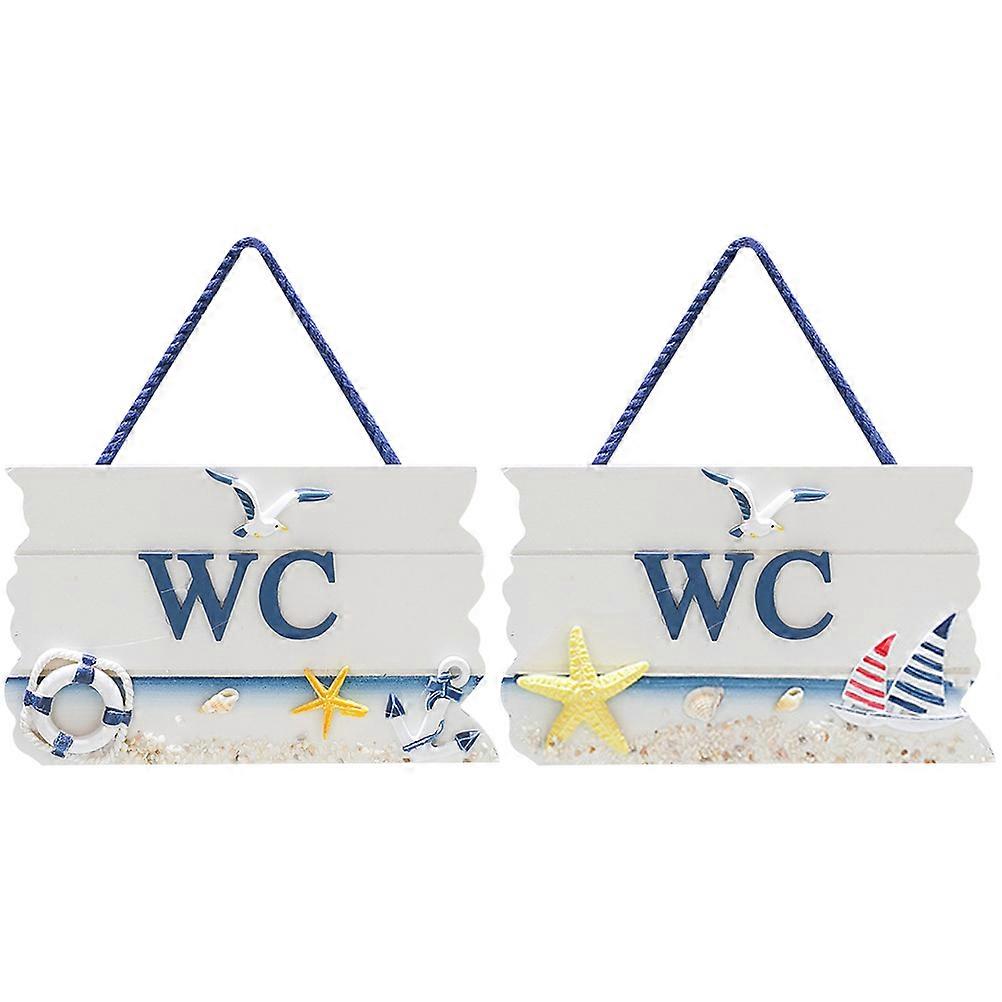 2pcs Toilet Signs WC Sign Wall Sign Mediterranean Style Hanging WC Door ...