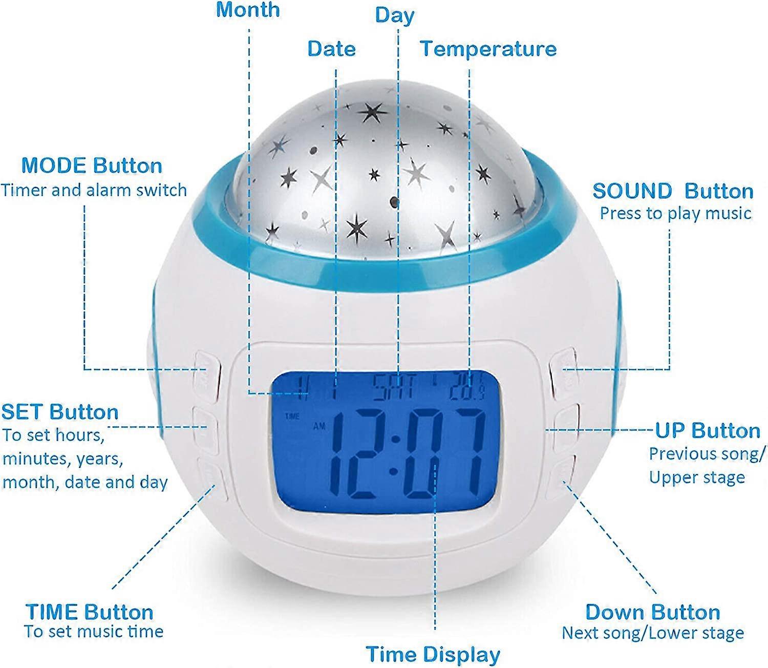 Kids Alarm Clock, Stars 7 Color Changing Night Light, Digital Alarm ...